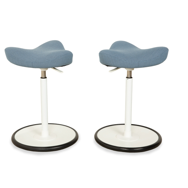 Varier Move Sit Stand 2x Stool Fabric Blue Base White Wood Ash | Vinterior