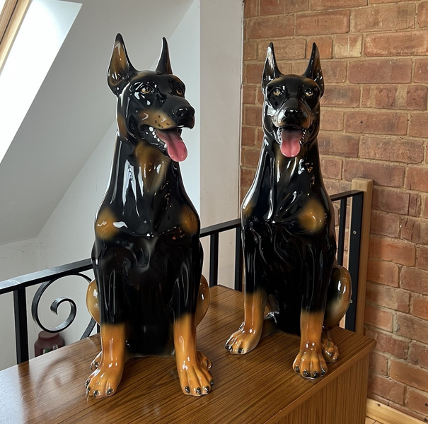 Pair Of Boxer Ceramiche Seated Doberman Dogs Ceramic Figures Statues ...