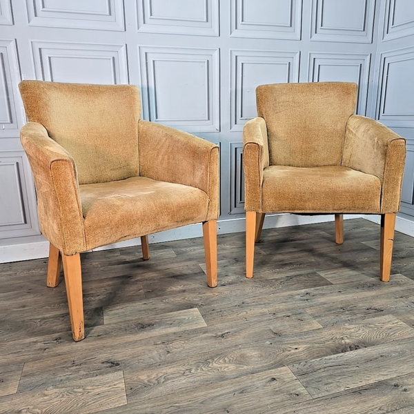 Pair 2 Retro Vintage Upholstered Armchairs Retro Club Tub Chairs Wooden ...