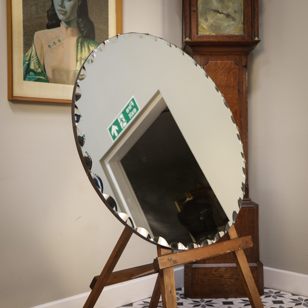 Large Mirror Art Deco Round With Ground Scalloped Edge | Vinterior