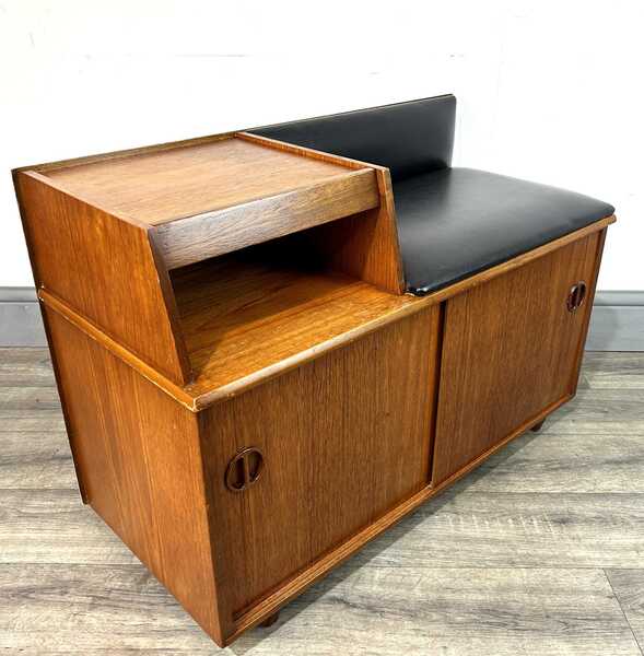Fab Danish Style Teak Telephone Bench Hall Seat With Storage Chippy ...