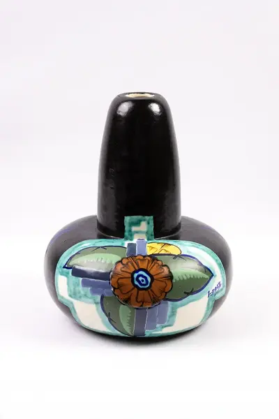 Art Deco Vase Signed Louis Dage – Ceramic With Polychrome Floral ...