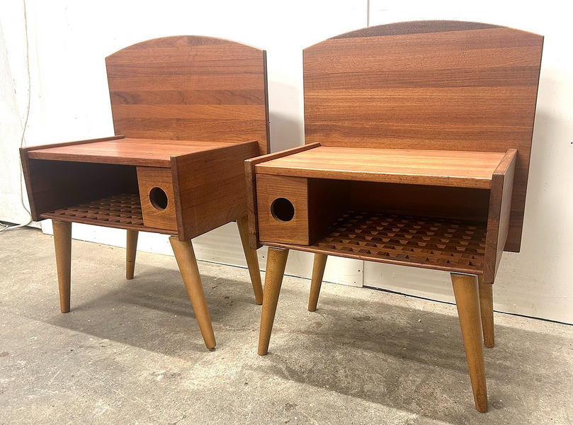 Two 1950s 1960s Retro Vintage Danish Solid Teak Bedside Tables Cabinets ...