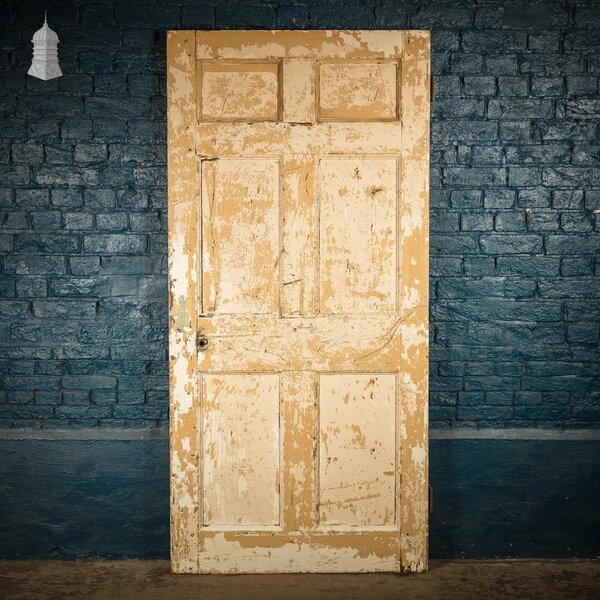 6 Panel Door, Six Moulded Panels, Distressed Cream Paint | Vinterior