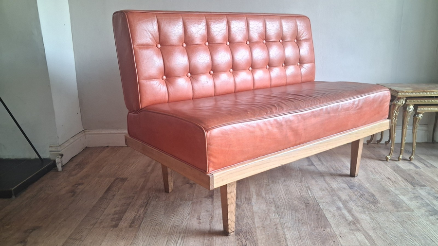 1970's Danish Button Back Full Leather Mid Century Sofa /Bench With ...
