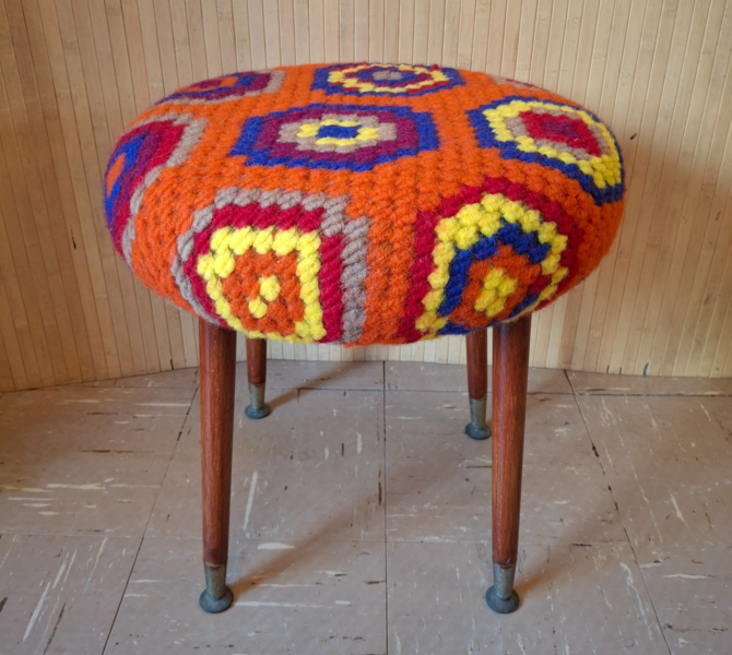 Fab Vintage Retro 1970s Round Dressing Table Stool Orange Multicoloured ...
