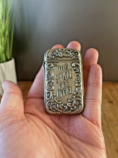 Antique Art Nouveau White Metal The State Fire Office Sf Vesta Case ...