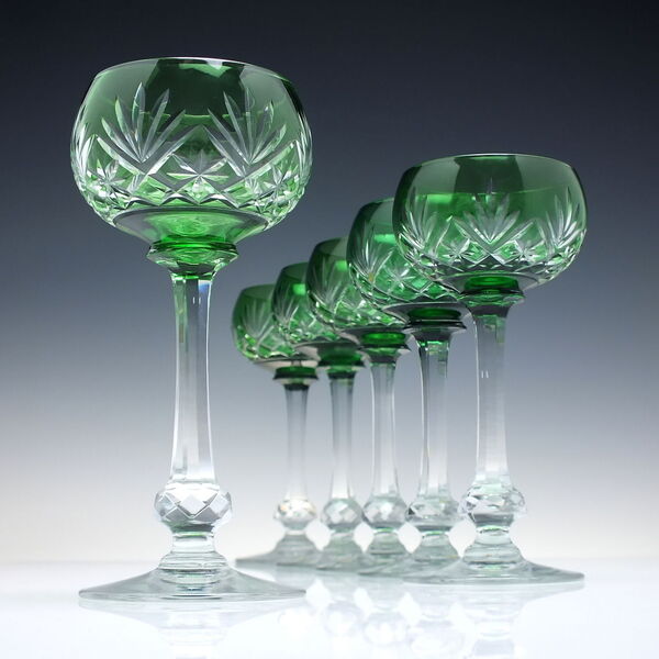 Six Antique French St Louis Massenet Green Hock Wine Glasses C1920 ...