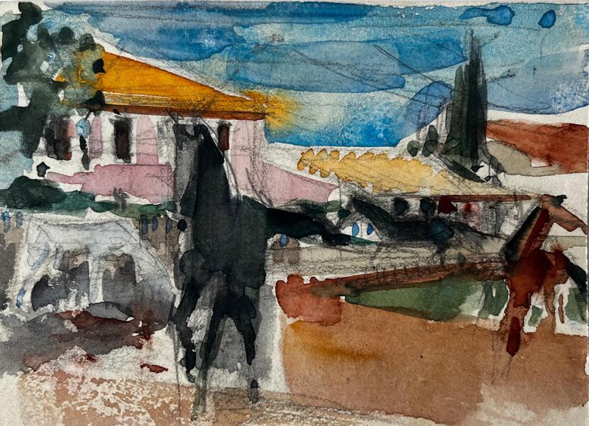 Pierre Neveuprovençal Farmhouse With Horse And Cypress Trees French ...