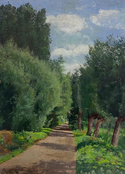 French School Antique French Impressionist Oil Woodland Avenue Trees ...