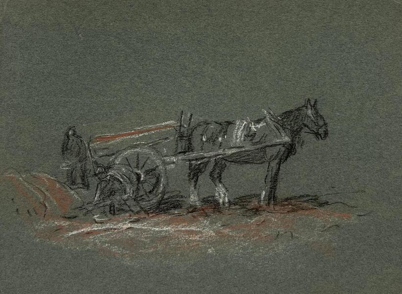 John Rabone Harveybritish Chalk Pencil Sketch Of A Horse And Farmers ...