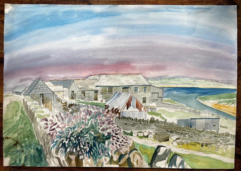 John Steane (B.1931)cornish Farm Buildings With Coastal View 20th ...