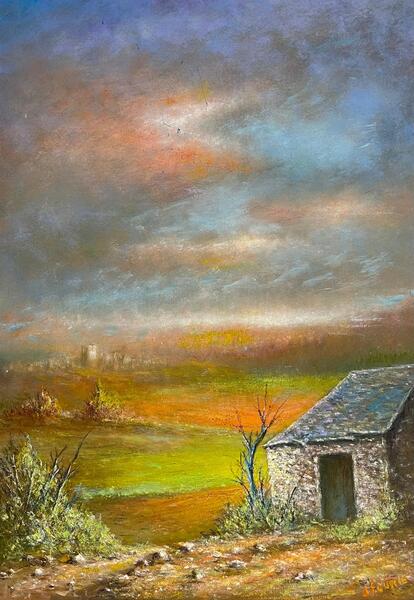 Jean Fouriestone Hut In A Autumnal Sunset Open Field Oil Landscape ...