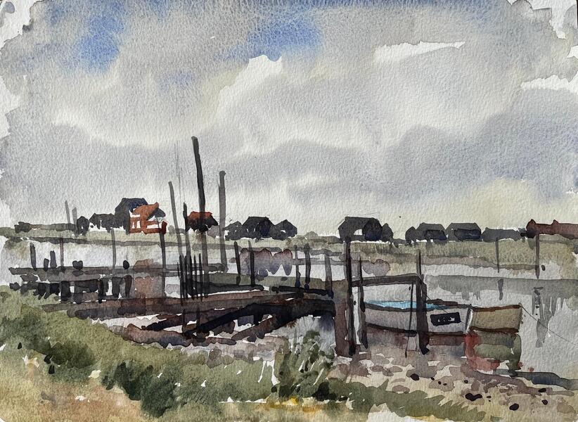 Anthony Herbertlow Tide Fishing Boats And Jetties Coastal Marsh Scene ...