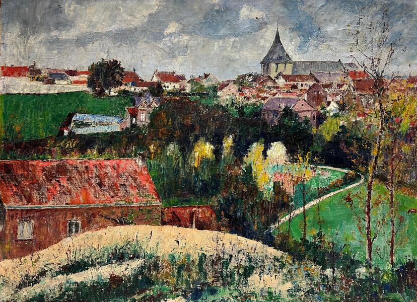 French Schoolvintage Mid 20th Century French Signed Oil View Over Town ...
