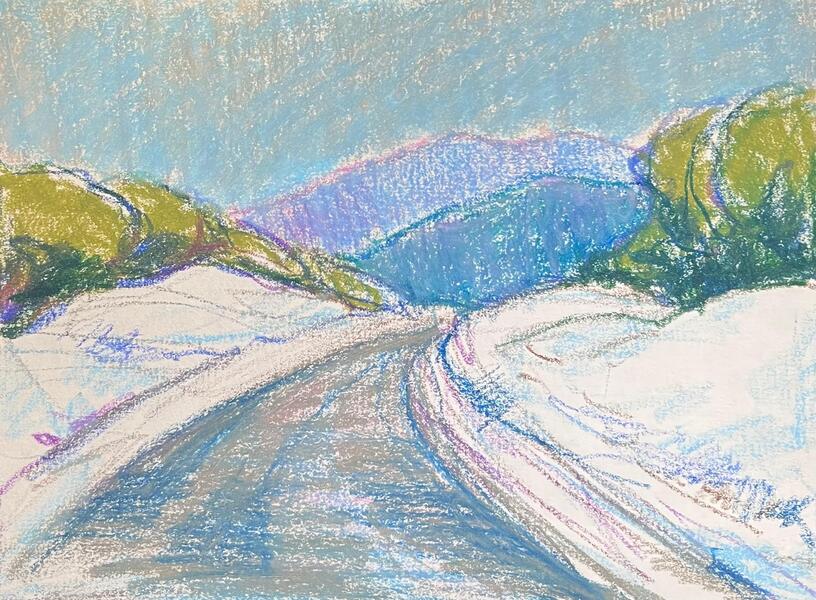 Akos Biro20th Century French Expressionist Blue Pastel Path Leading To ...