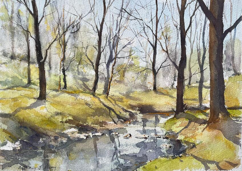 Anthony Avery British Impressionist Watercolor Of A Woodland Stream In ...