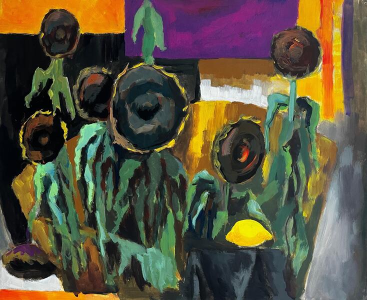 Guy Nicod Abstract Sunflowers Still Life French Modernist Gouache ...