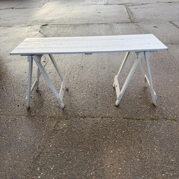 Rustic 3 Plank Wooden Trestle Kitchen Dining Table Shop Display ...