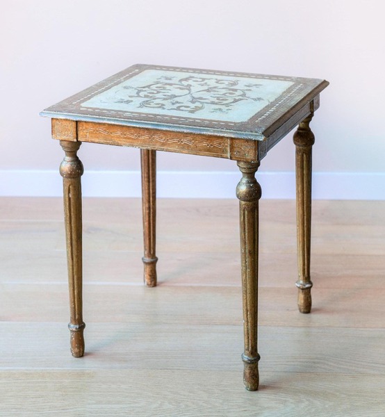 Vintage Florentine Side Table – Italian Hand Painted Gilt Wood Table ...