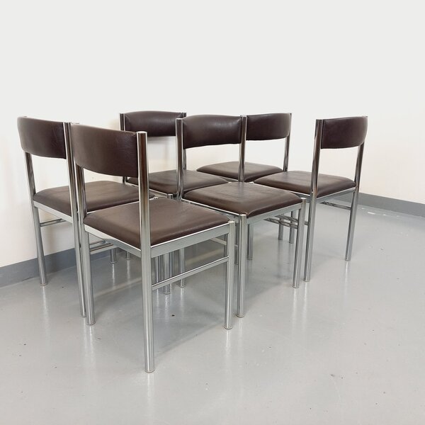 6 1970s Chairs In Chromed Metal And Imitation Leather | Vinterior
