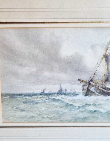 Original Antique Watercolour Depicting Tall Ships By W Stewart | Vinterior