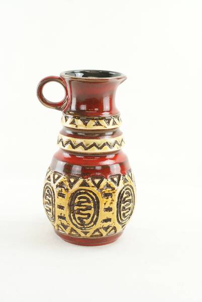 ü Keramik Red And Yellow Relief Vase West German Ethnic Looking Ceramic ...