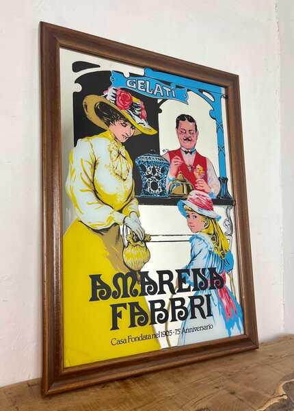 Vintage Amarena Fabbri Gelato Advertising Mirror, Artist Leonetto ...