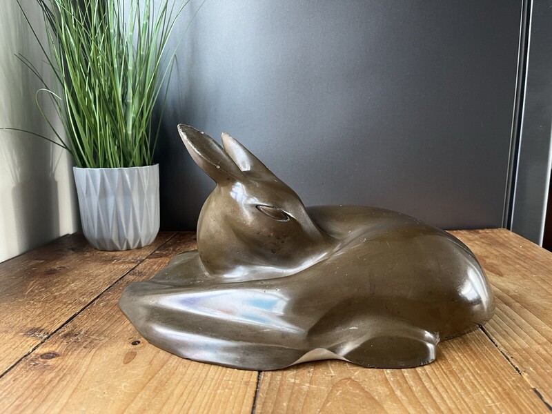 Large 50's Art Deco Style Signed Richard Fisher Bronze Resin Fawn Deer ...