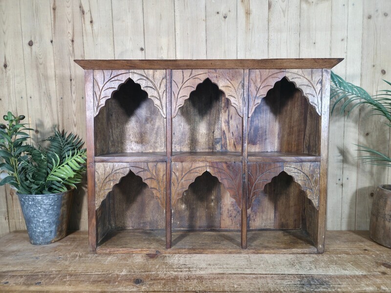 Vintage Reclaimed Indian Carved Wooded Arched Temple Wall Display Shelf ...