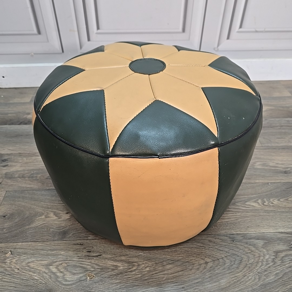Vintage Moroccan Round Pouffe Leather Ottoman Foot Stool Retro Feet ...