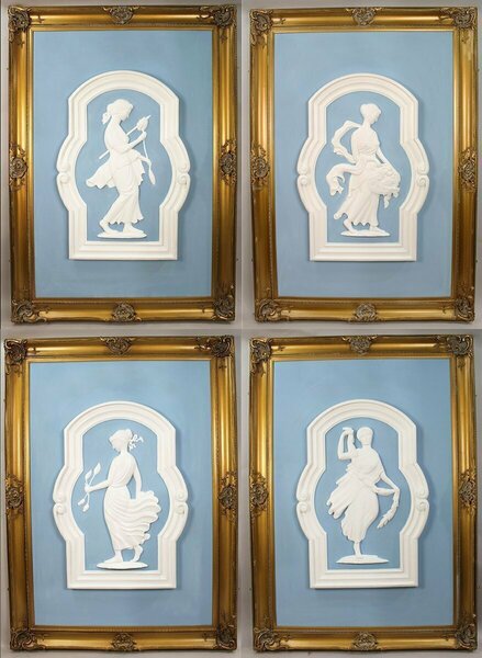 Very Large Plaster Panels Set In Gilt Frames, 1920s, Set Of 4 | Vinterior