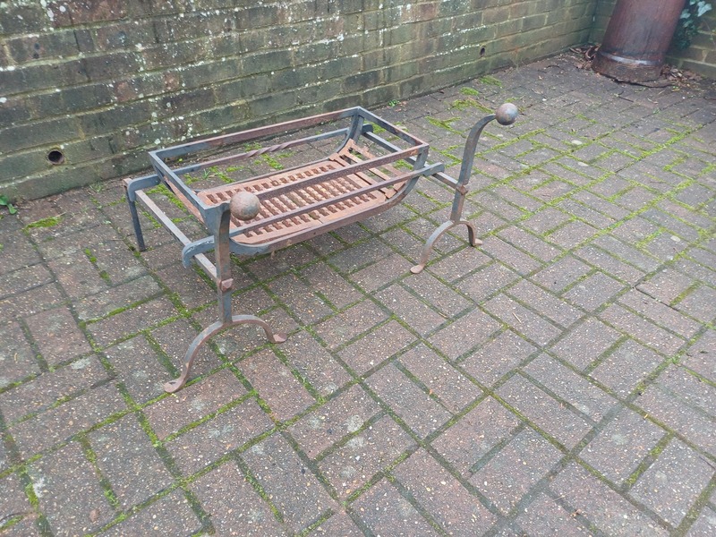 Mid Century Cast Iron Fire Basket & Adjustable Fire Dogs Vintage ...