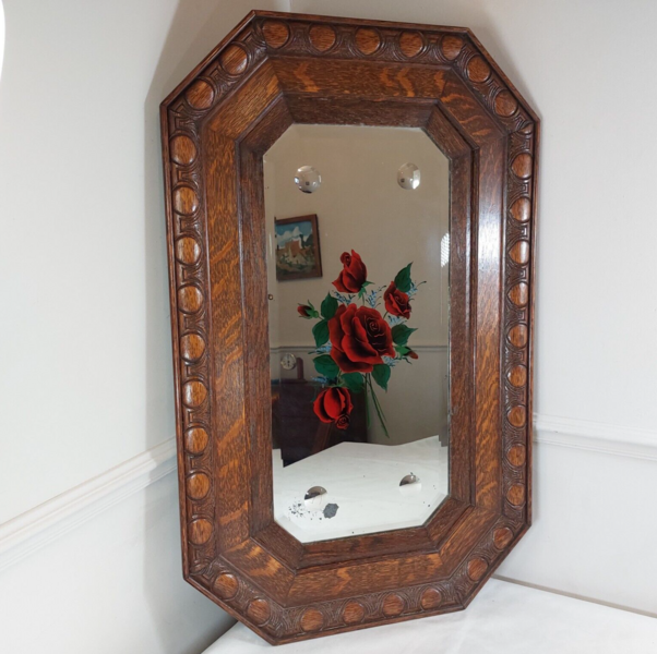 Victorian Wall Mirror Reverse Painted Rose Pattern Bevelled Glass ...