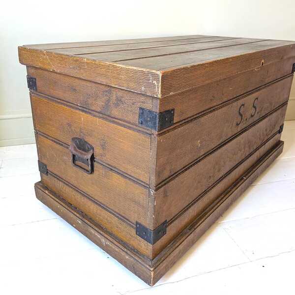 An Antique Painted Pine Chest Or Blanket Box In Original 'Faux Wood ...