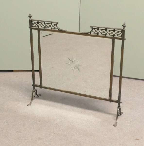 A Victorian Arts And Crafts Brass Mirror Fire Screen With Etched ...