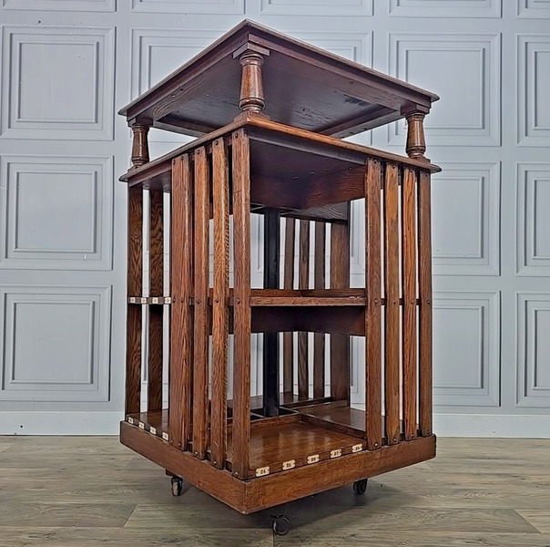 Antique Oak Revolving Bookcase – Large Library Shelf Table Victorian ...