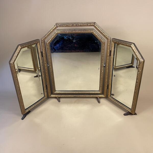Antique Vintage Freestanding Mirror Gold Wood Ornate Makeup Fold Out ...