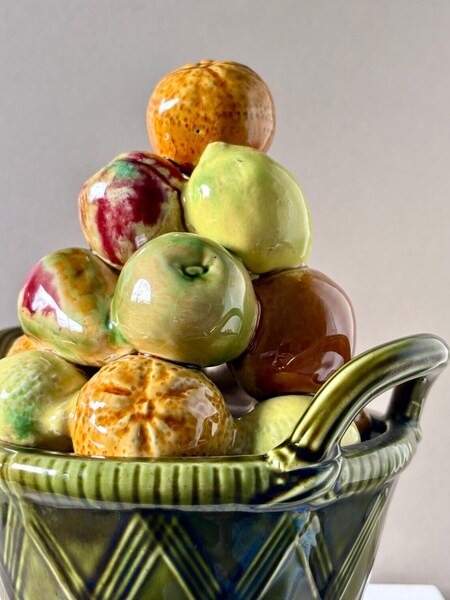 Holkham Pottery Fruit Basket Elaine Goddard Design Green Glazed Ceramic ...