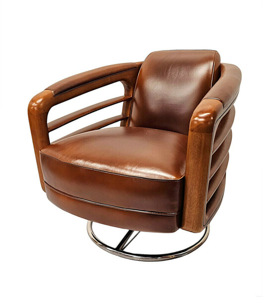 A Fabulous Hand Made Leather And Chrome Revolving Club Chair | Vinterior
