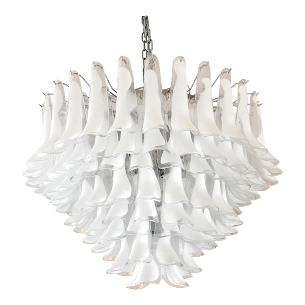 White And Transparent “Selle” Murano Glass Chandelier In Mazzega Style ...