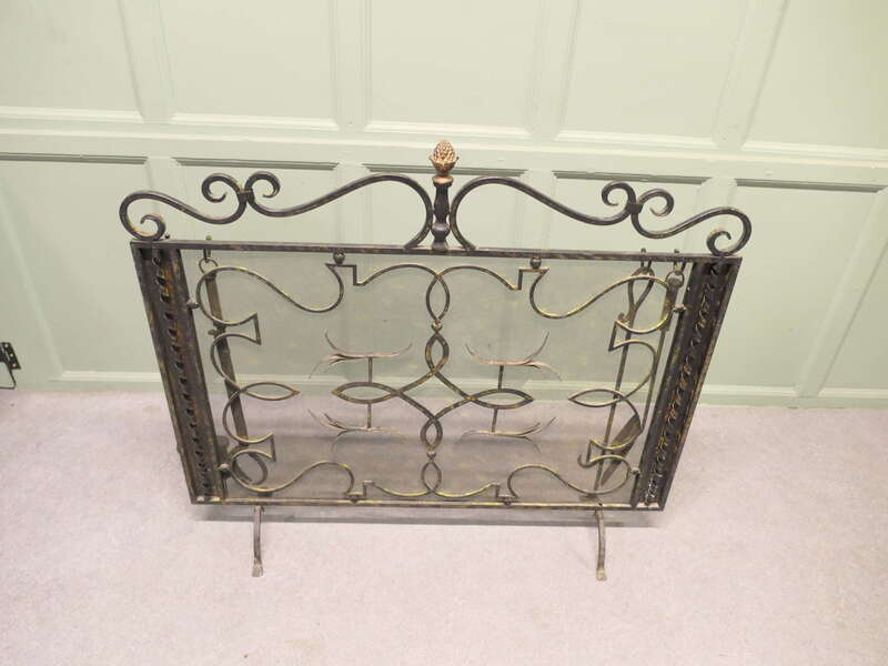 Large Wrought Iron Fire Screen, With Fire Irons | Vinterior