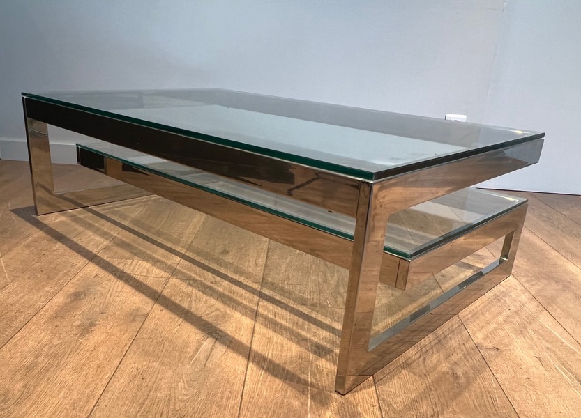 Designer Chrome Double Glass Slab Coffee Table | Vinterior