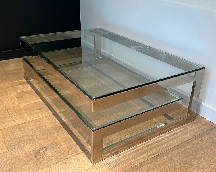 Designer Chrome Double Glass Slab Coffee Table | Vinterior