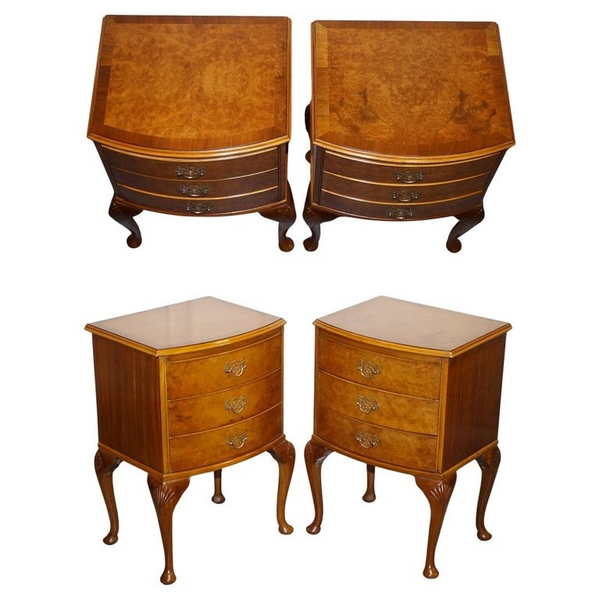 Gorgeous Pair Of Art Deco Style Burr Walnut Bedsides Nightstands Tables ...