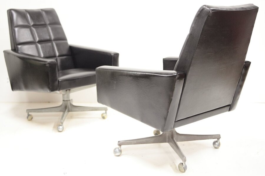 Set Of Mid Century Black Faux Leatherette Swivel Armchairs, Formere ...