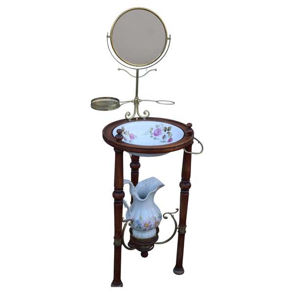 Basin With Cabinetand Mirror For Bathroom Or Bedroom In Walnut Wood And ...