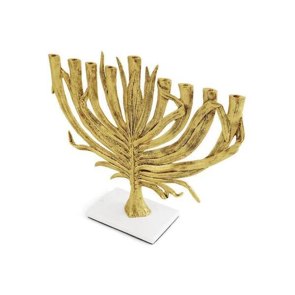 Gold Tone Cast Metal Contemporary Palm Menorah | Vinterior