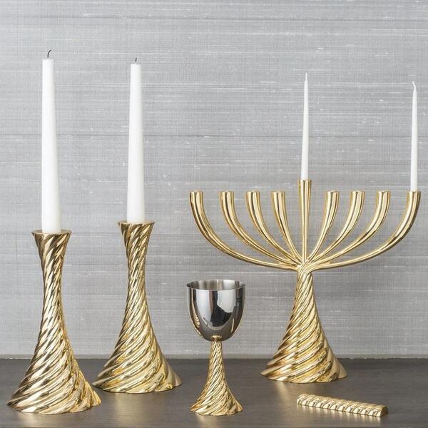 Gold Tone Contemporary Cast Metal Twist Menorah | Vinterior