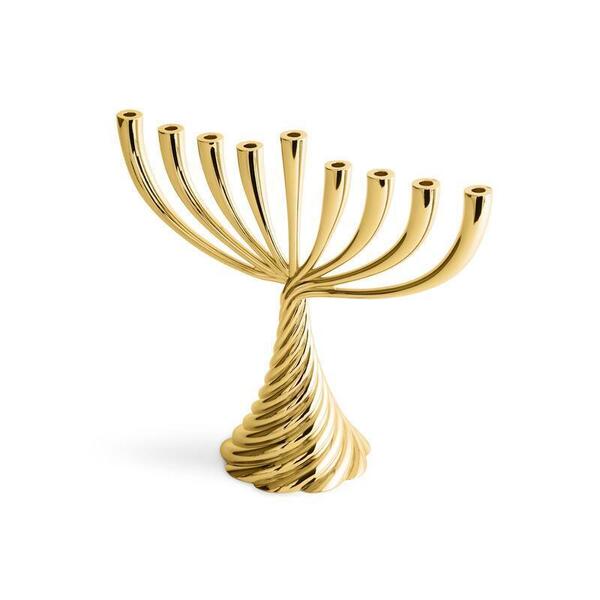 Gold Tone Contemporary Cast Metal Twist Menorah | Vinterior